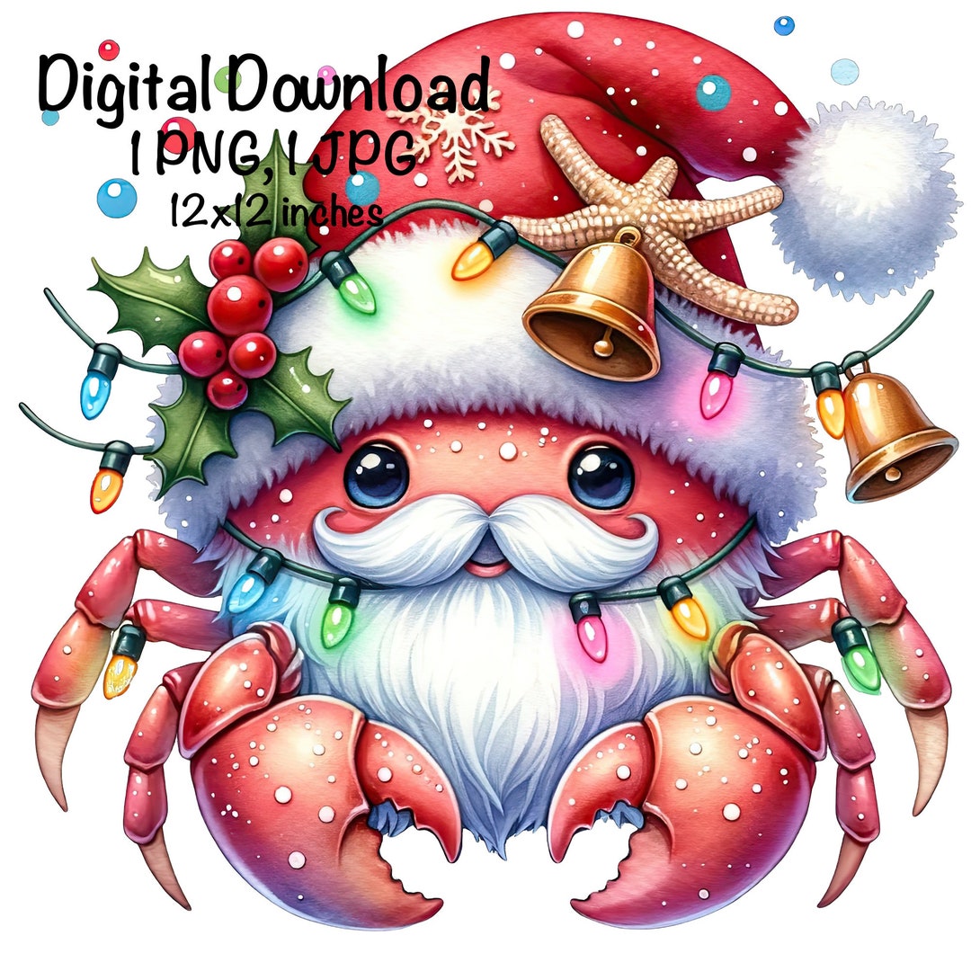 Christmas Crab PNG Ocean Sea Animals Crab PNG Santa Happy Xmas Crab ...
