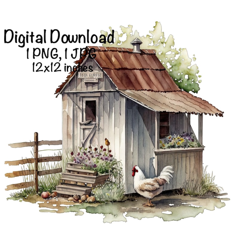 Chicken Coop Watercolor Farm Farmhouse Chicken Coop Clipart - Etsy