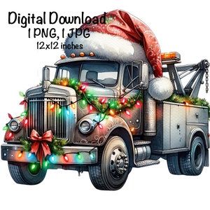 Merry Christmas Tow Truck PNG Watercolor Construction Truck Boys ...