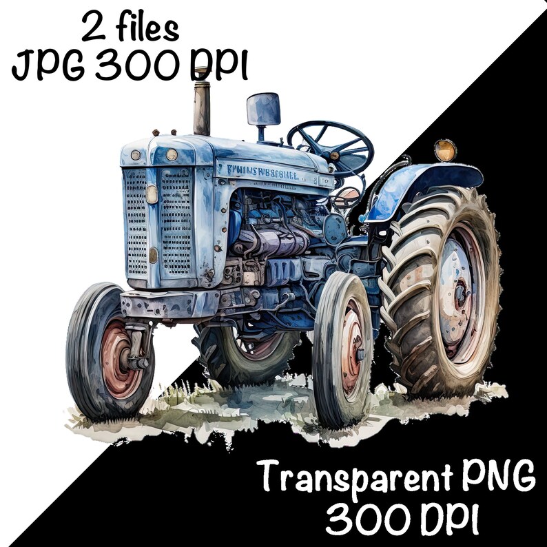 Farm Tractor Watercolor, Blue Tractor Boys Clipart Nursery Décor Farm ...