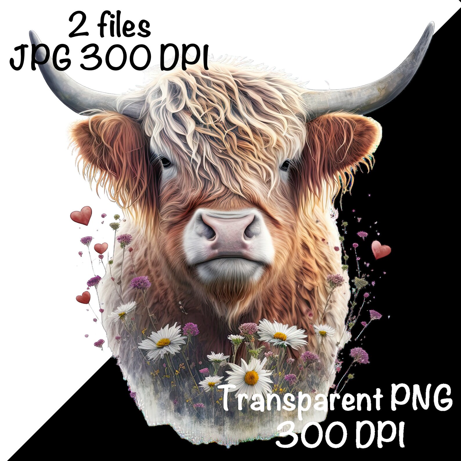 Highland Cow Watercolor Clipart Highland Cow Spring Daisy - Etsy