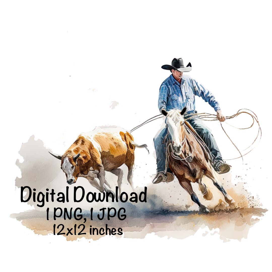 Cowboy Roping Horse Cow Western Country Clipart PNG Commercial Use ...