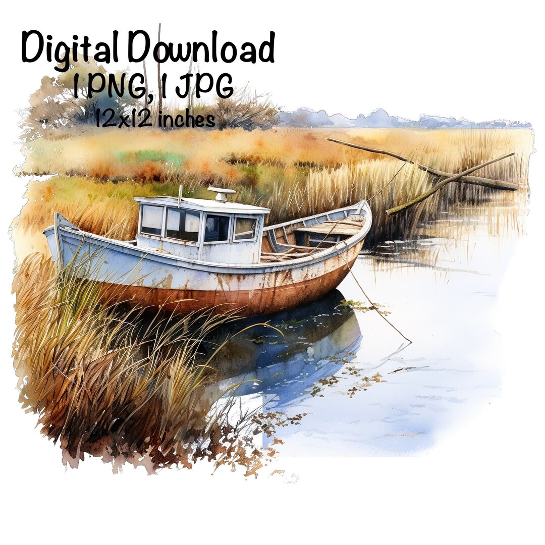 Marsh Fishing Boat PNG Marsh Hen PNG Fishing Sublimation Commercial Use ...