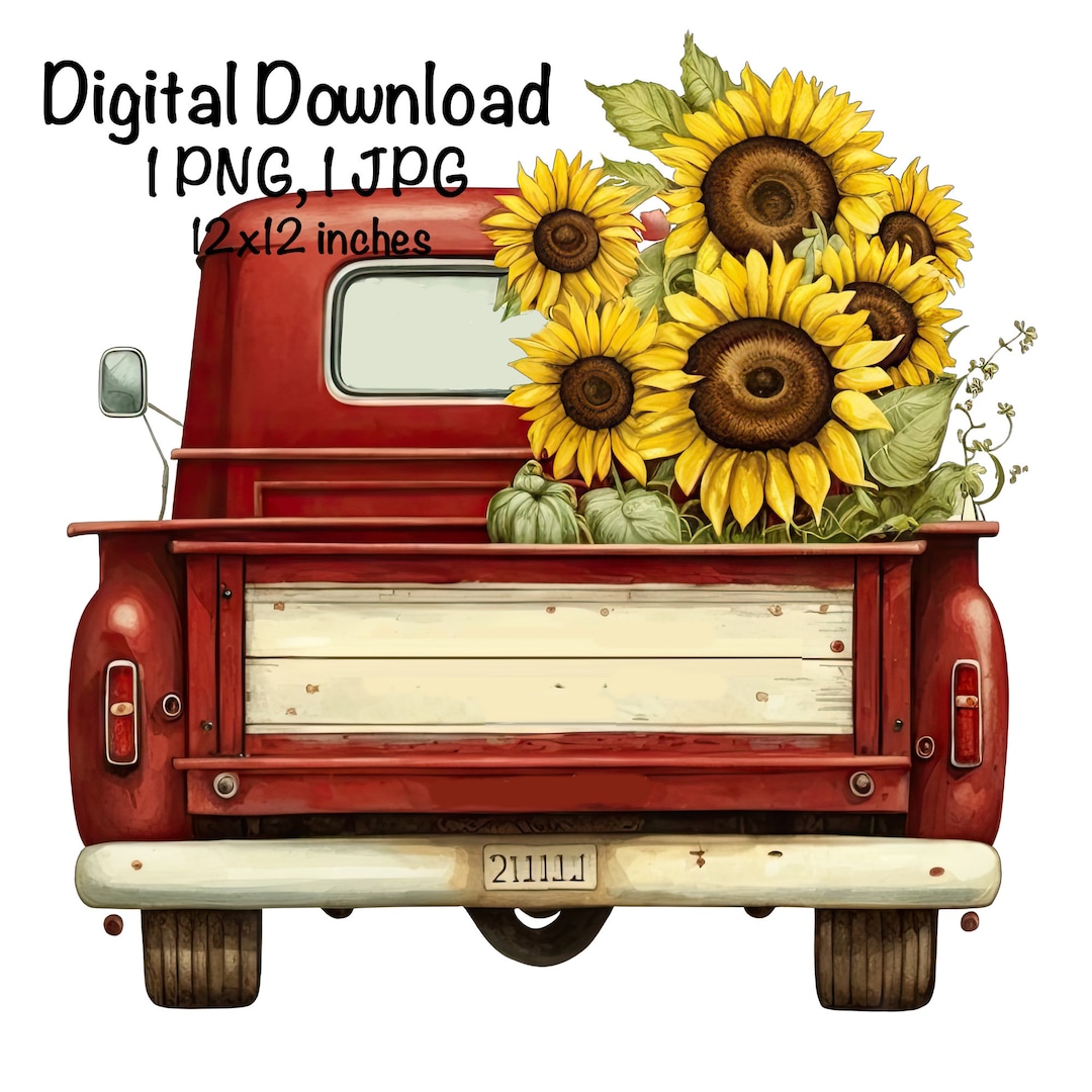 Rustic Red Farm Truck PNG Sunflowers Rustic Truck Country Farm ...