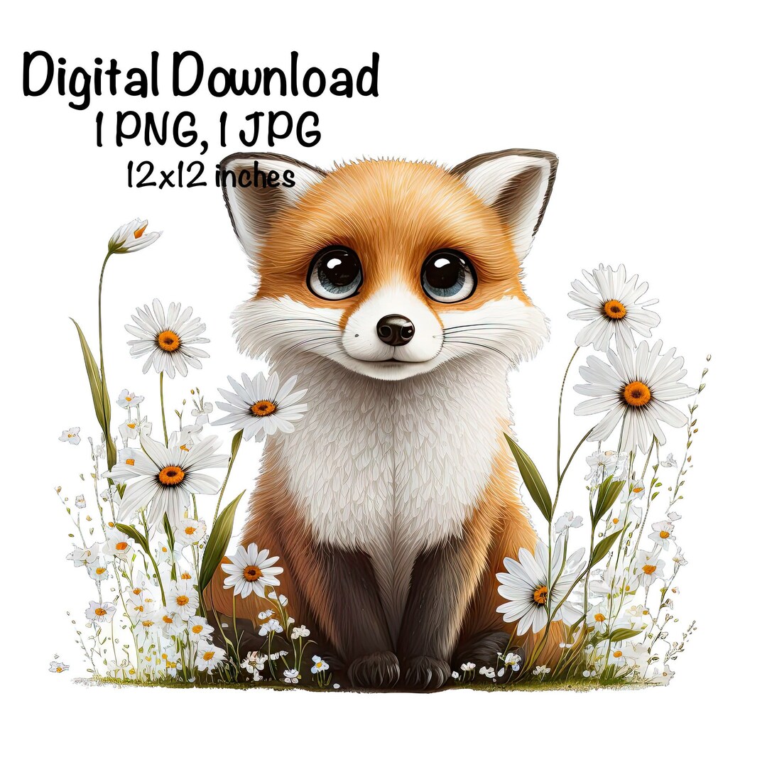 Fox, Cute Fox Clipart, Forest Animals Fox PNG, Fox and Daisy Flowers ...