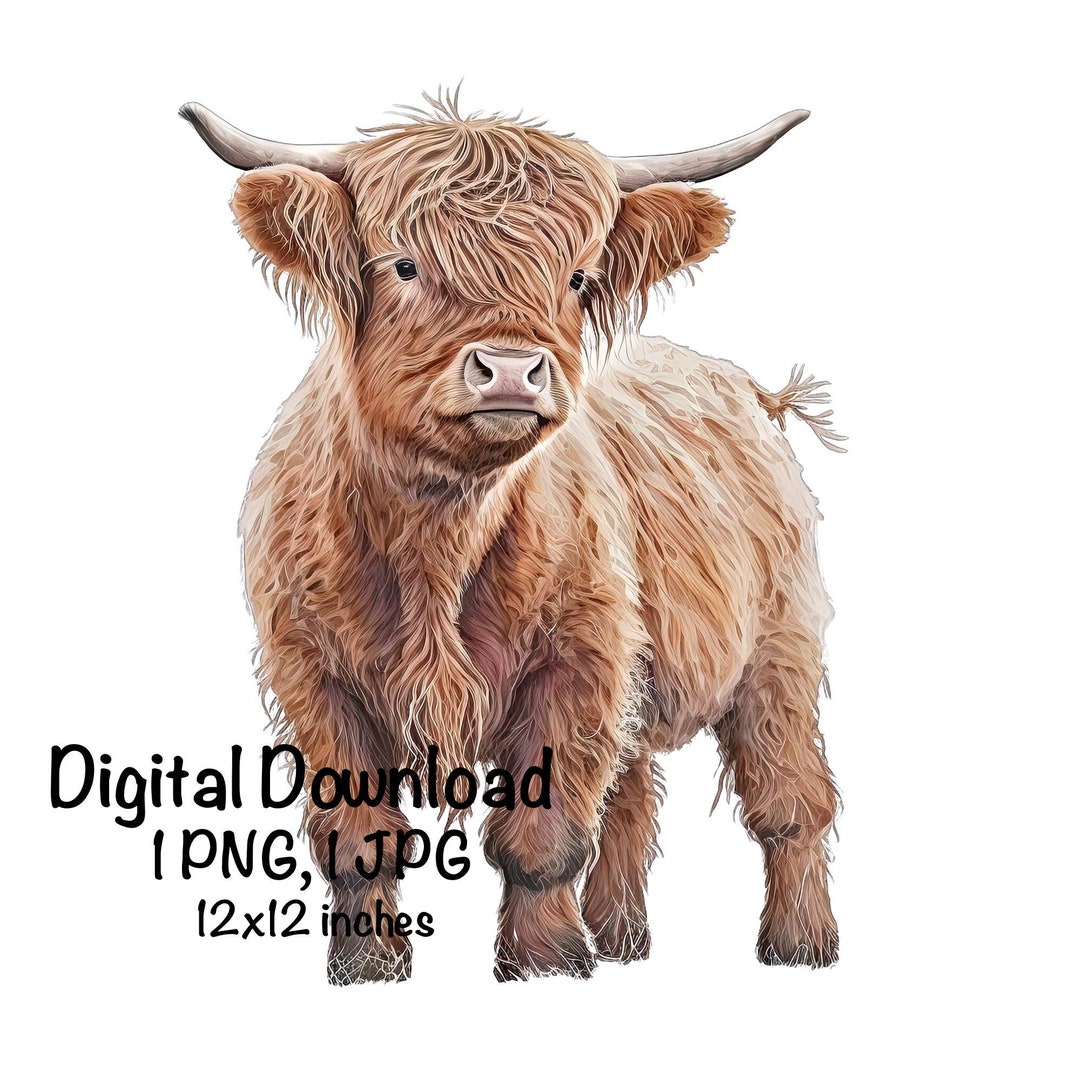 Highland Cow Watercolor Clipart Cute Highland Cow Full Body Cow PNG ...