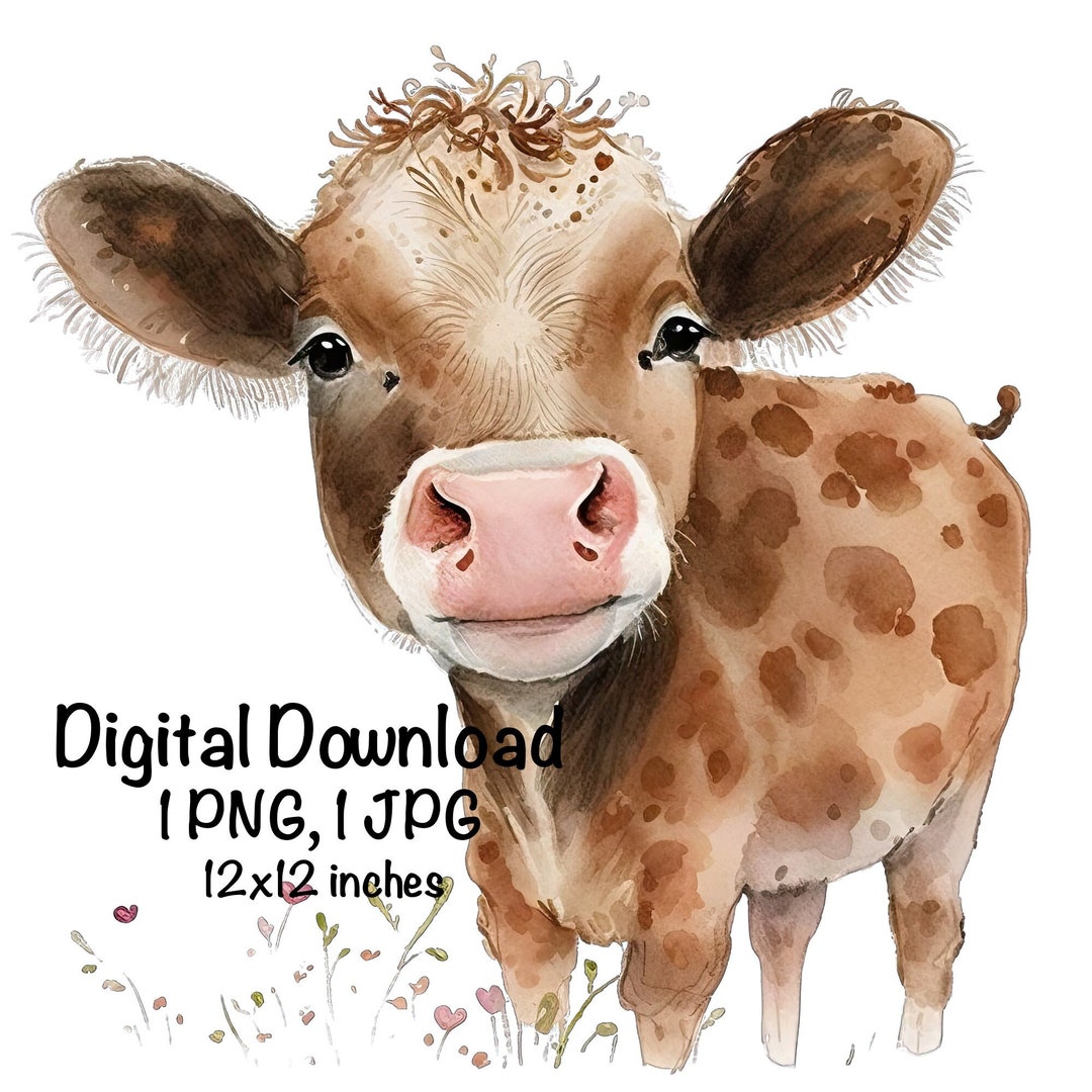 Dairy Cow Watercolor Clipart Cute Funny Cow Farm Animals Farmer Milk ...