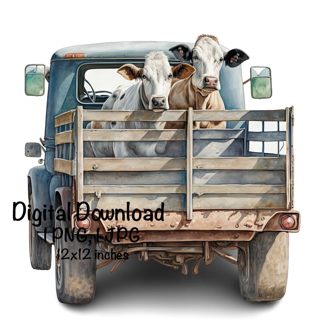 Cows in the Back of a Farm Truck Watercolor Cow Old Truck - Etsy