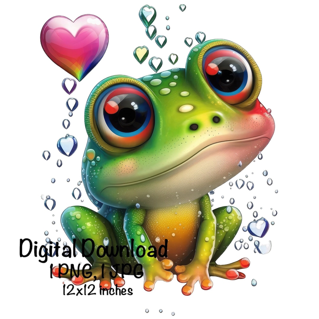 Cute Frog Clipart, Swamp Animals Frog Hearts Rainbow Colors PNG, Frog ...