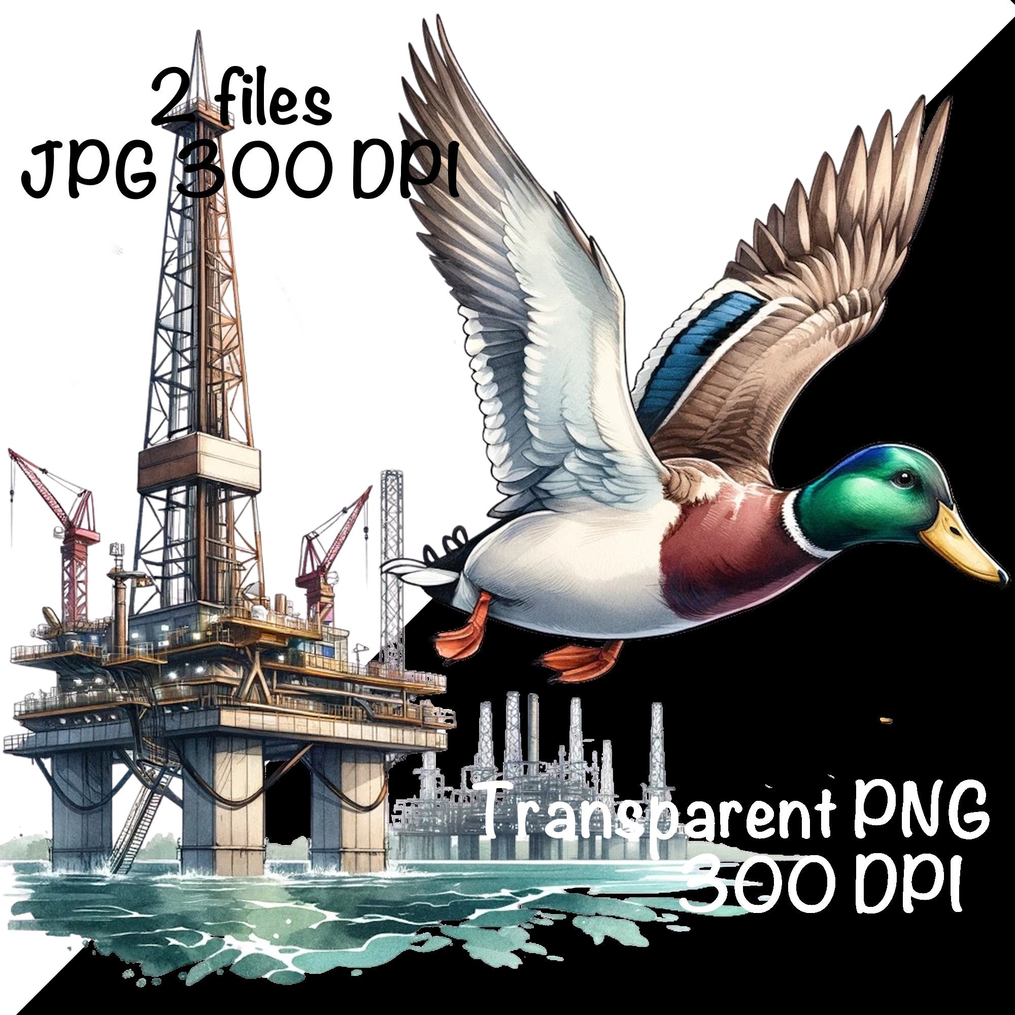 Oil Rig and Mallard Duck PNG | Hunting Sublimation PNG | Mallard Duck ...