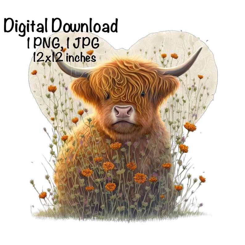 Highland Cow Watercolor Clipart Highland Cow Spring Daisy - Etsy