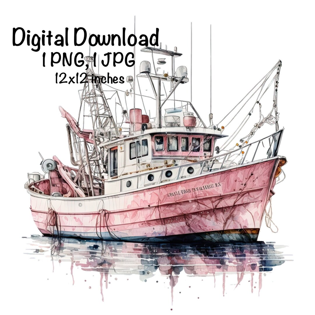 Pink Fishing Boat Watercolor Fishermen Fishing Boat Boys Clipart Pink ...