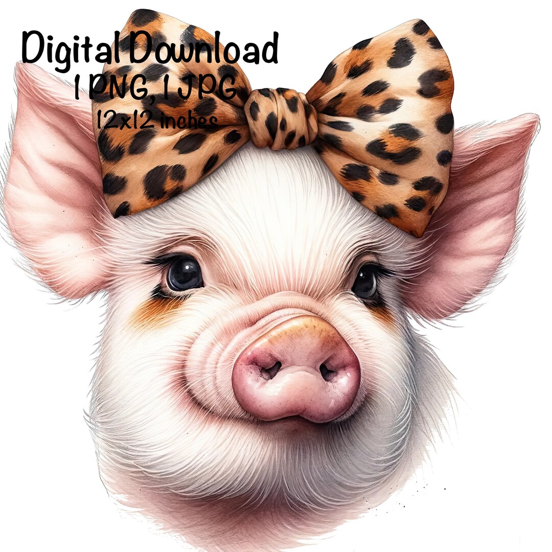 Farm Pig Watercolor Clipart Cute Farm Pig Leopard Bow Baby Pig PNG ...