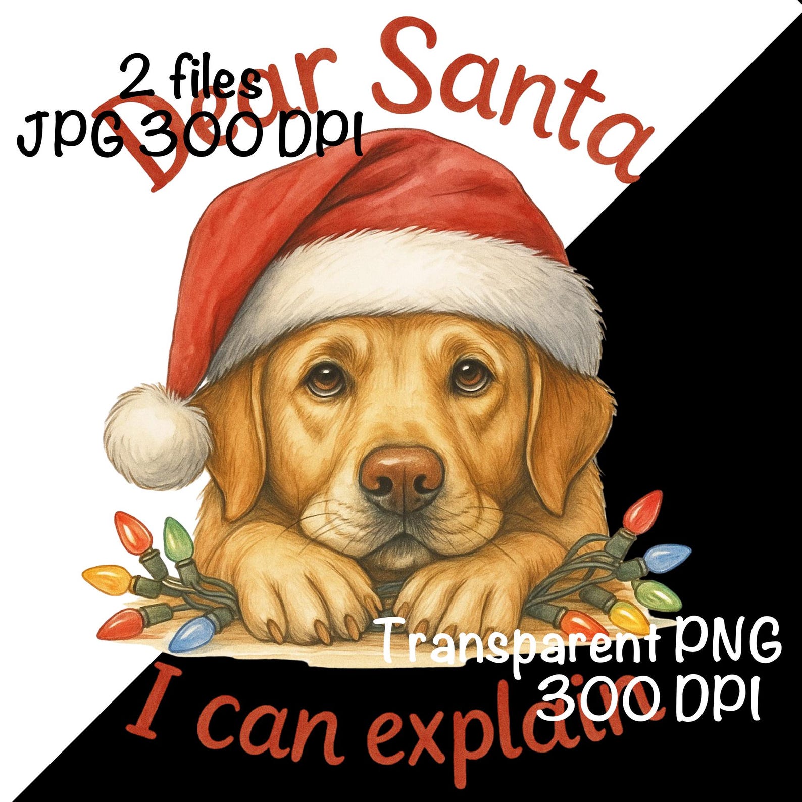 Christmas Labrador PNG Christmas Lights Santa Yellow Santa Labrador ...
