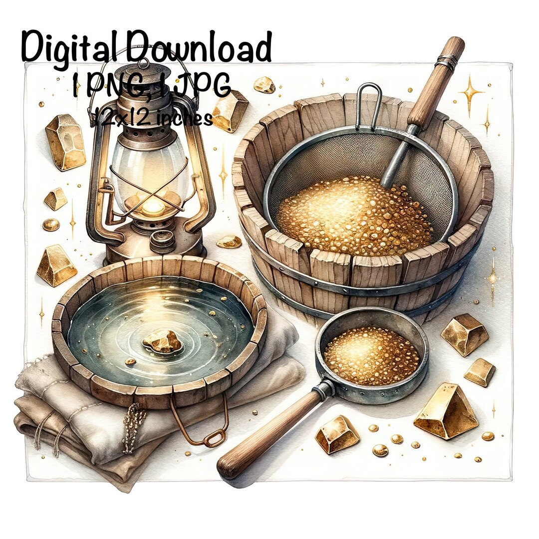 Gold Panning PNG Gold Mining Clipart Outdoor Gold Panning Watercolor ...