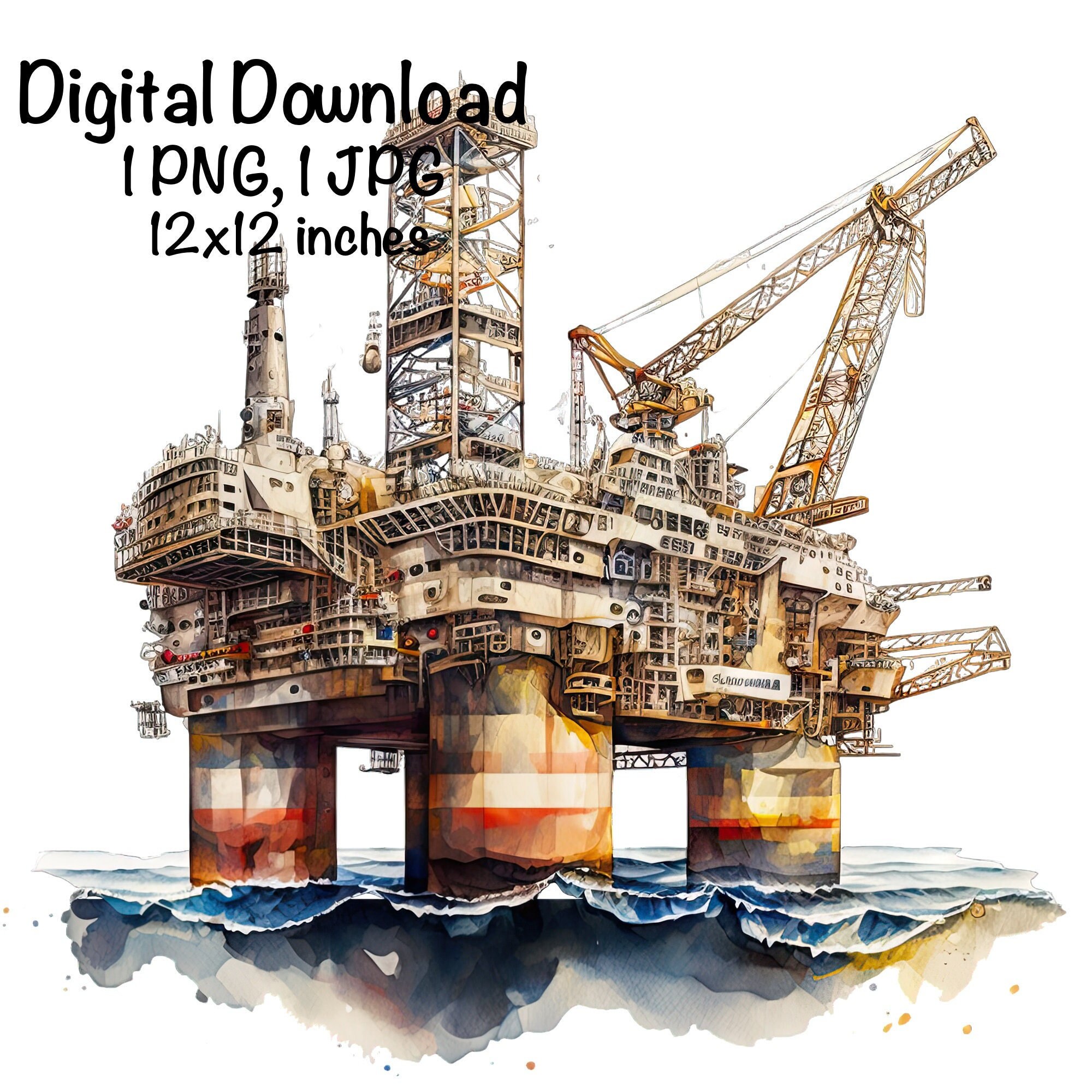 Oil Platform Watercolor Oilfield Clipart Oil Rig Well PNG Commercial ...