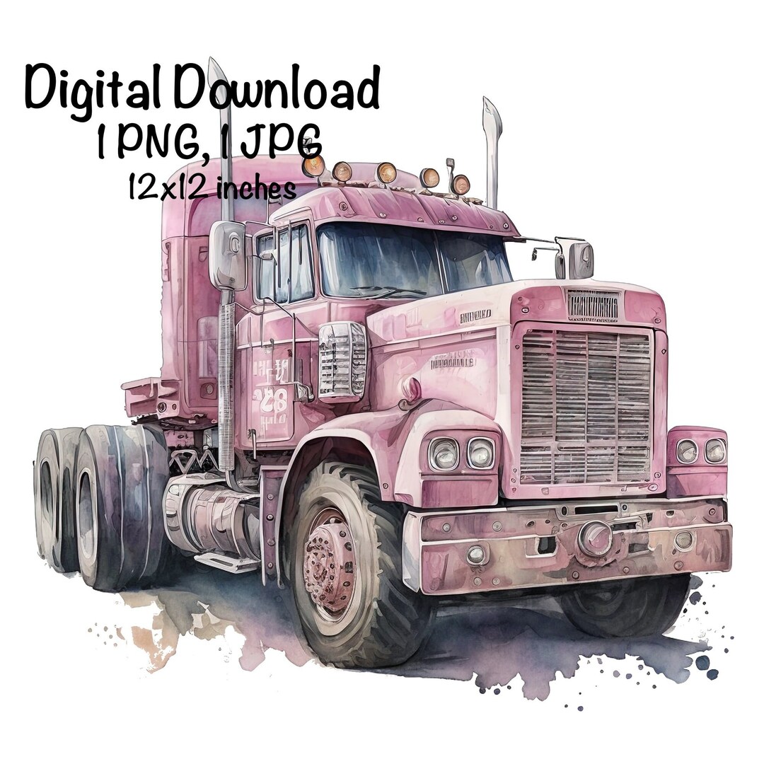 Pink Semi Truck Watercolor Flat Bed Trucks Girl Clipart Nursery Décor ...