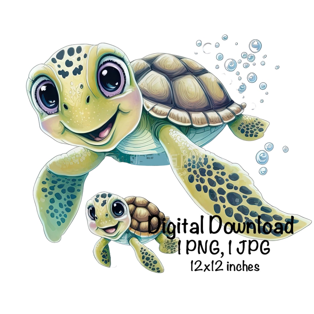 Mom & Baby Sea Turtle Clipart Cute Sea Turtle PNG High Quality Crafting ...