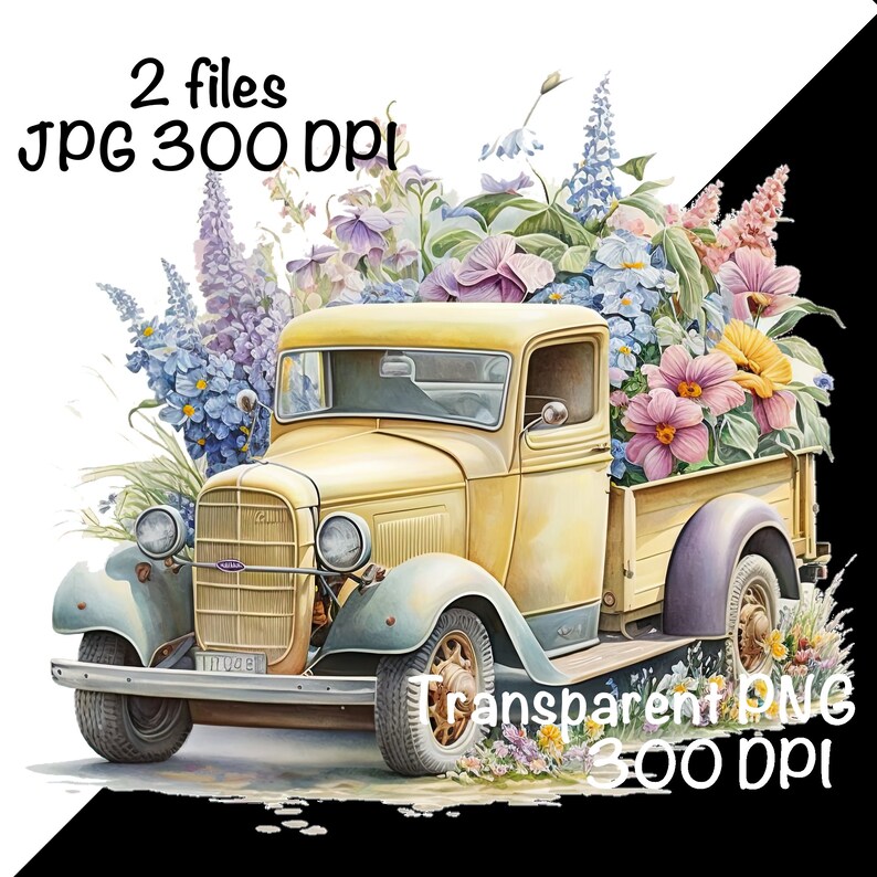 Rustic Classic Old Car PNG Spring Flowers Old 1930 Car Country - Etsy