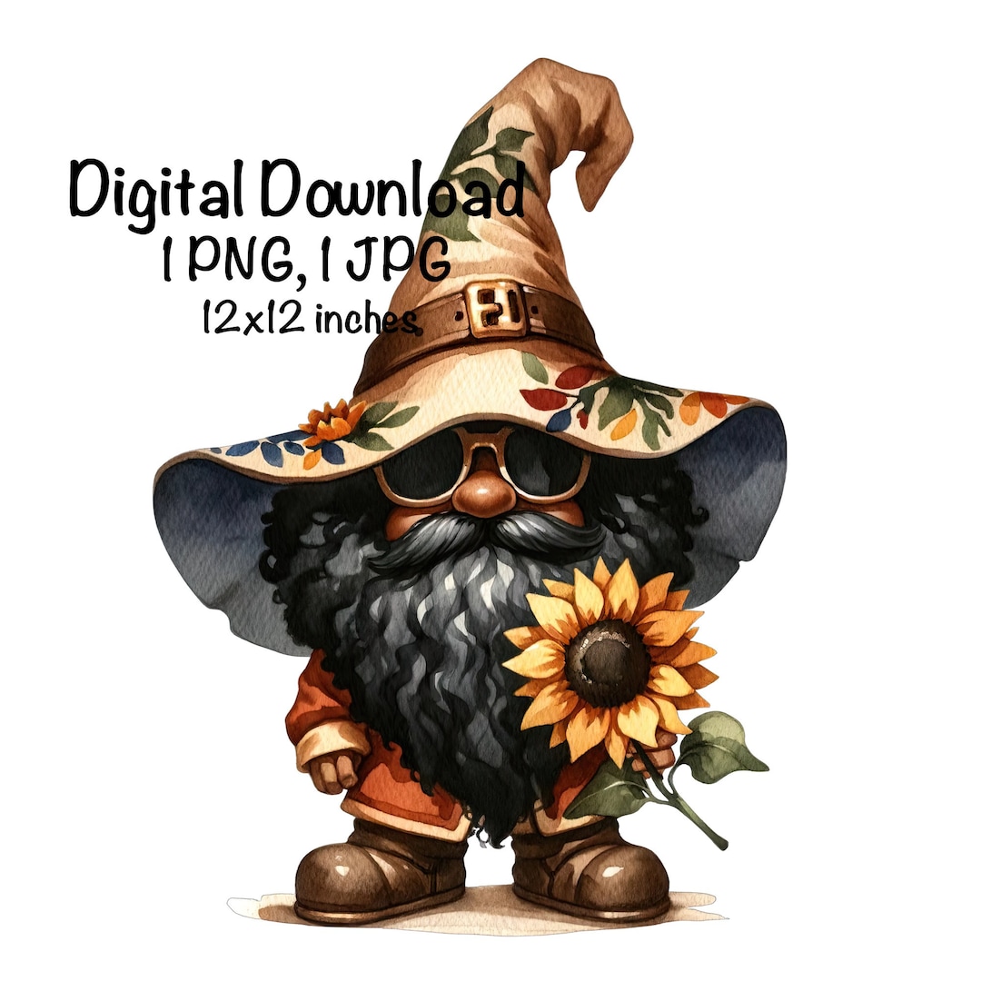 Cute Black Gnome Sunflowers Fall Garden Gnome African American Gnome ...