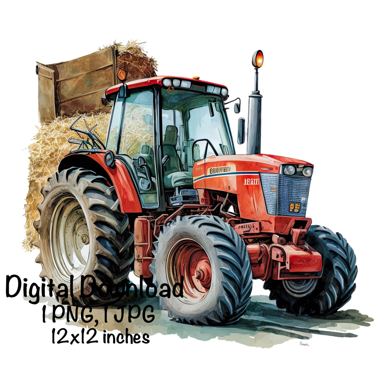 Farm Tractor Watercolor Red Tractor Boys Clipart Nursery - Etsy