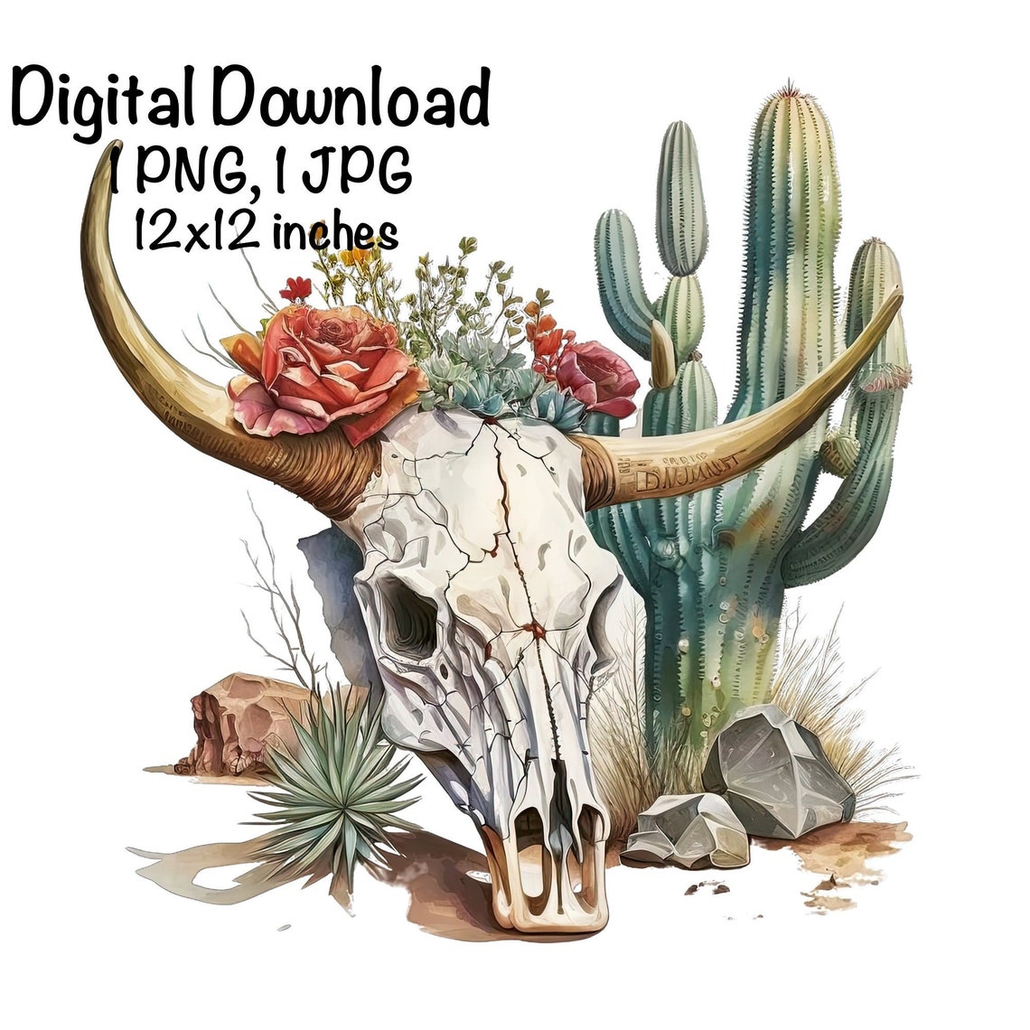 Cowboy Western Cow Skull Watercolor, Country Cowboy Clipart PNG ...