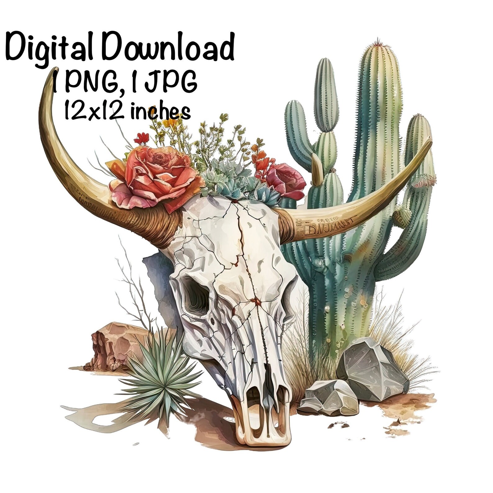 Cowboy Western Cow Skull Watercolor, Country Cowboy Clipart PNG ...