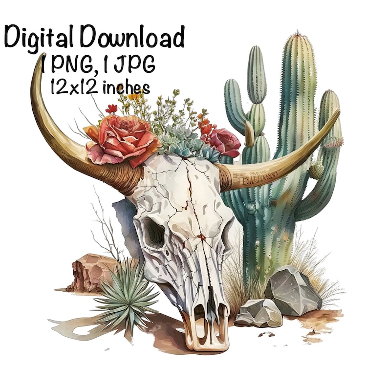 Cowboy Western Cow Skull Watercolor, Country Cowboy Clipart PNG ...