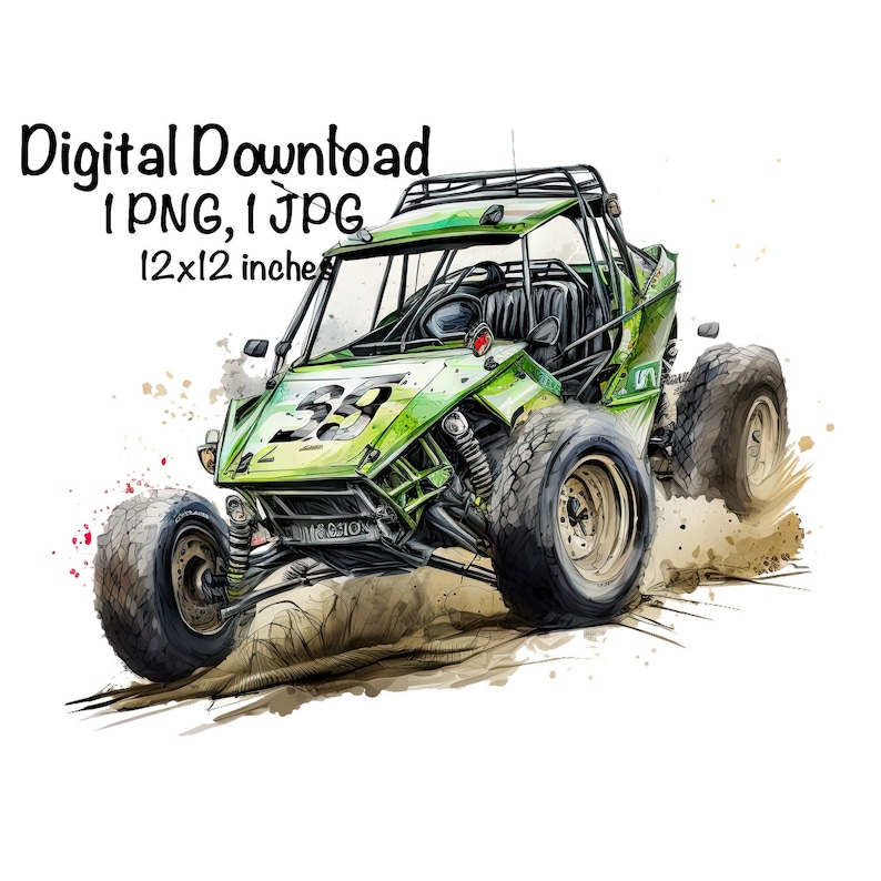 Offroad Buggy Watercolor Monster Truck Boys Clipart Off-road - Etsy