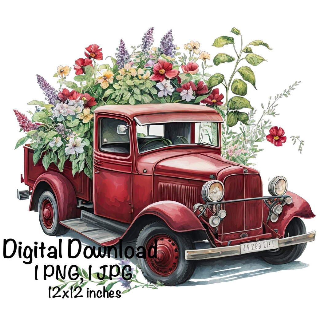 Rustic Red Classic Old Car Spring Flowers Old 1930 Car Country Antique ...