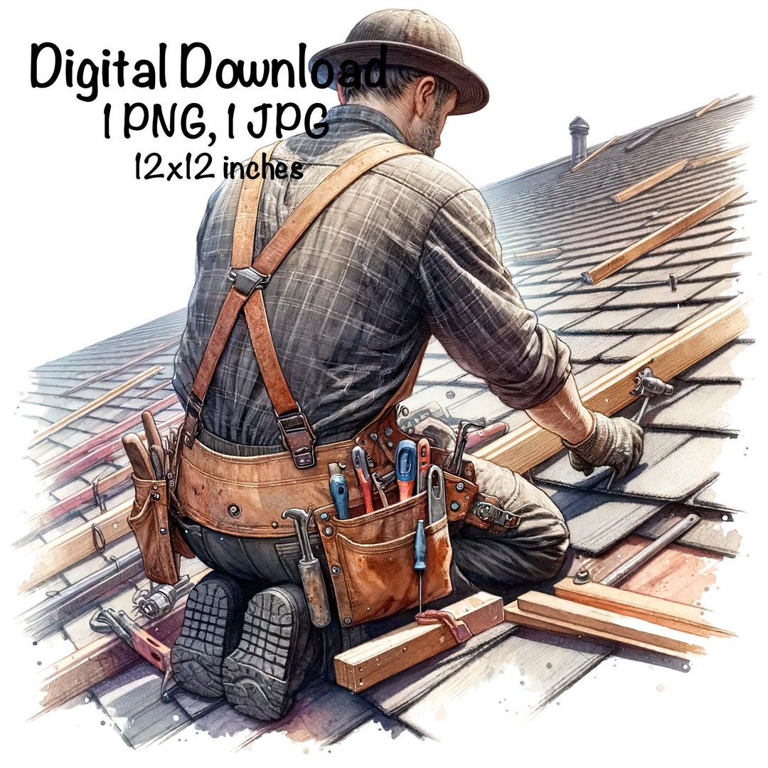 Roofer PNG Watercolor Roofing Roof Worker Boys Clipart Fixing Roof ...