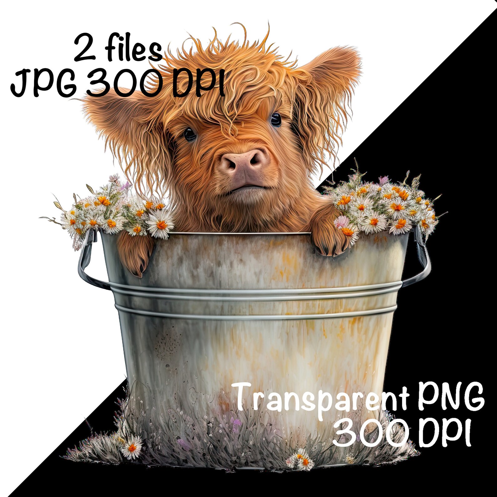 Highland Cow Watercolor Clipart Cute Highland Cow in a Bucket Baby Cow ...