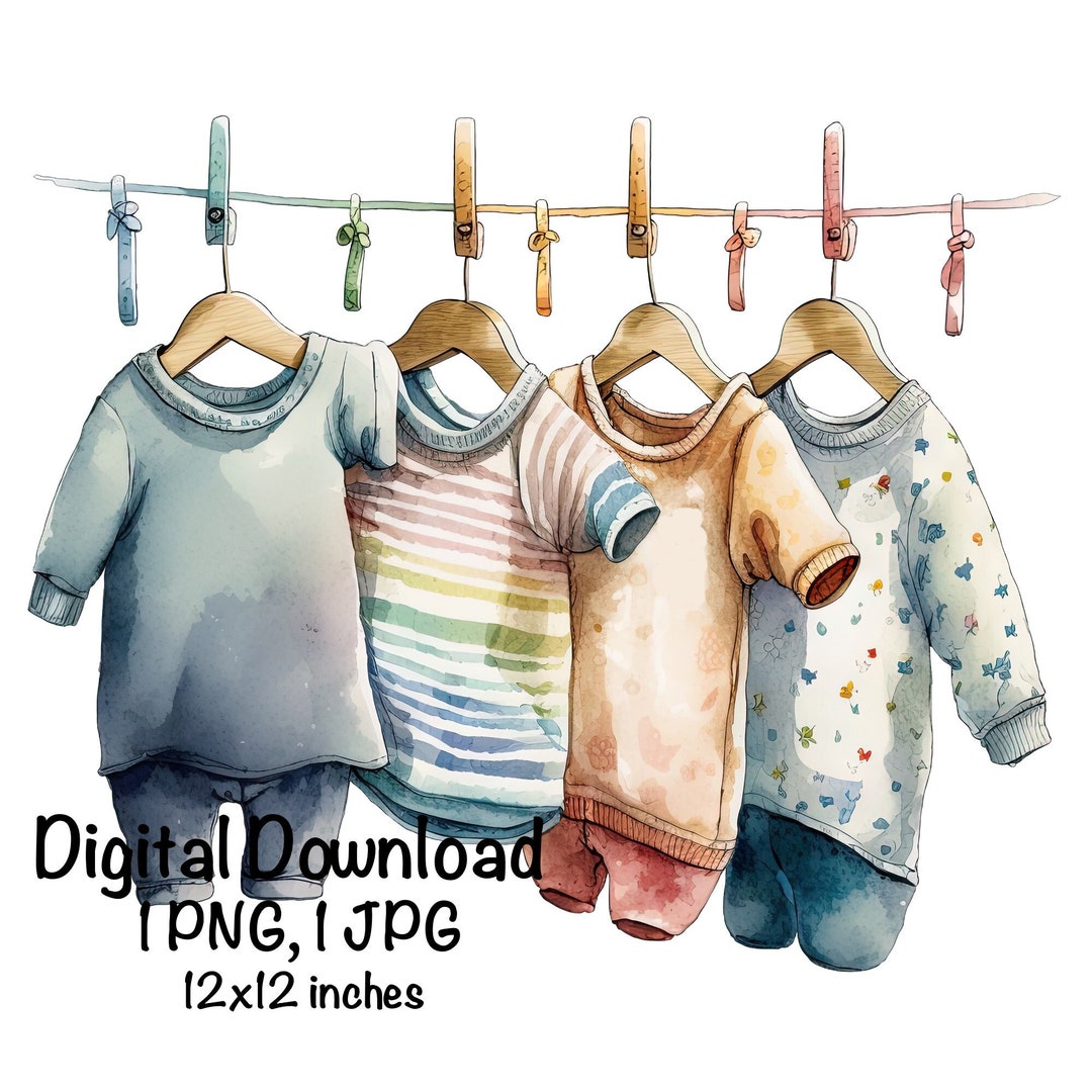Baby Clothes Hanging PNG Cute Baby Apparel Hanging on Hangers PNG Baby ...