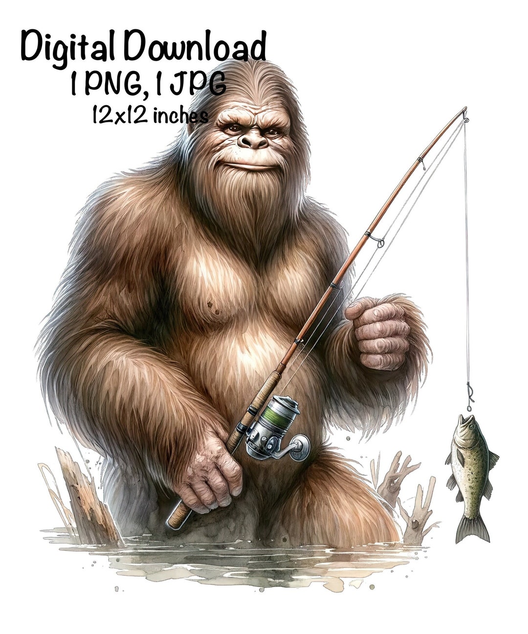 Bigfoot Fishing PNG, Bigfoot Sublimation, Sasquatch Squatch Clipart ...