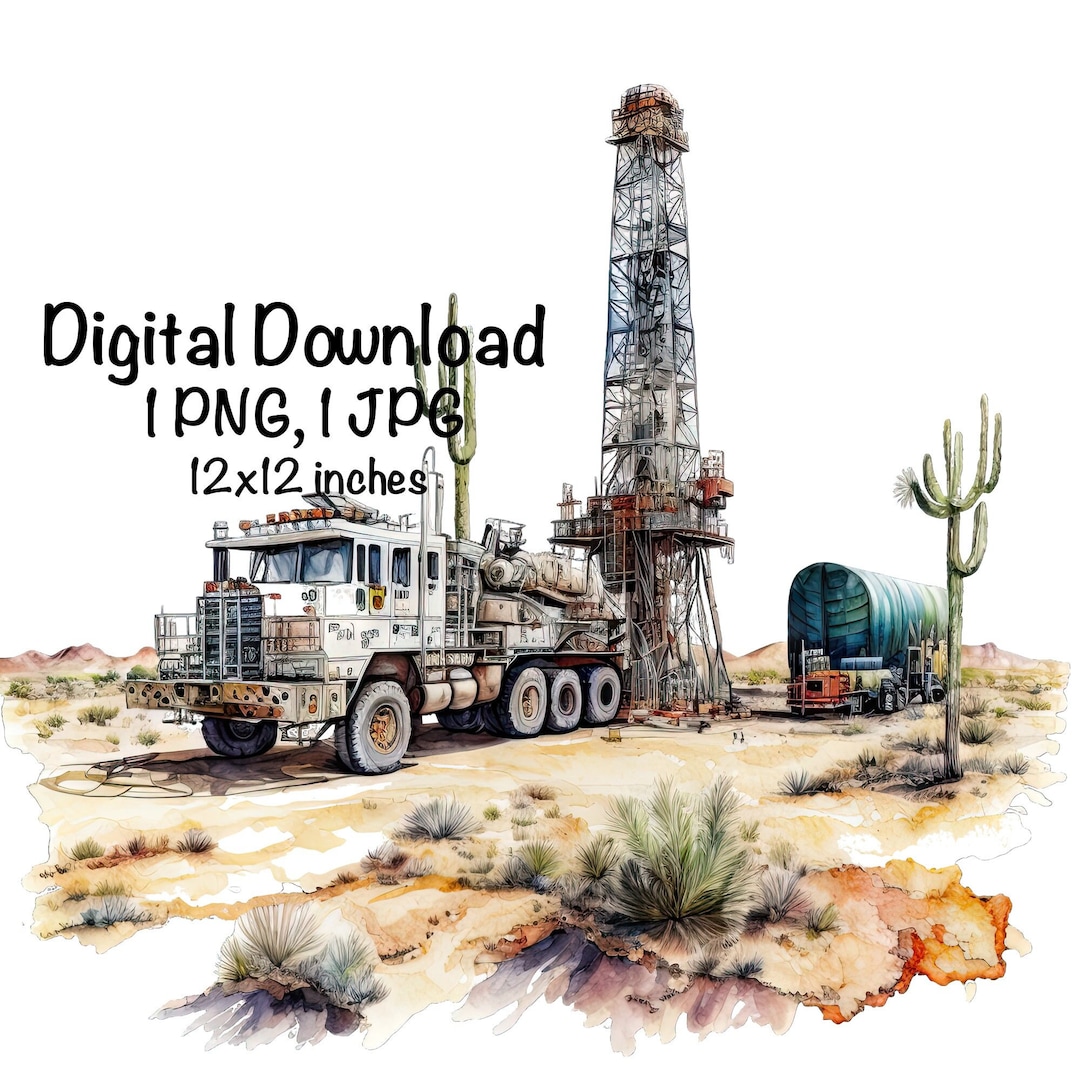 Oil Rig Drilling Watercolor Oilfield Clipart Oil Well PNG Commercial ...