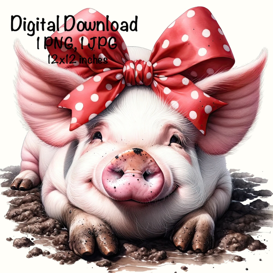 Farm Pig Watercolor Clipart Cute Farm Pig Red Polka Dot Bow Pig PNG ...