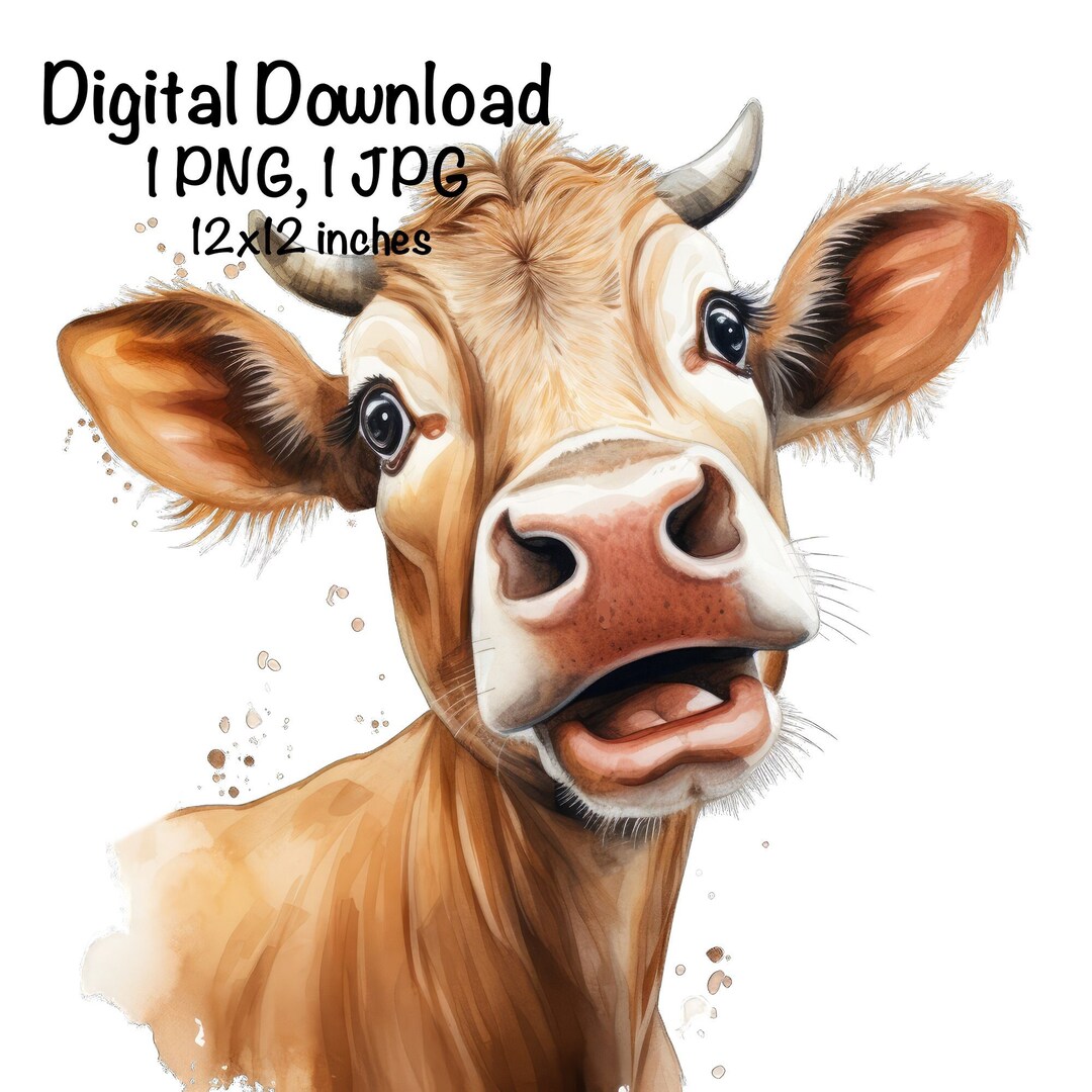 Dairy Cow Watercolor Clipart Cute Milk Cow Funny Baby Cow PNG ...