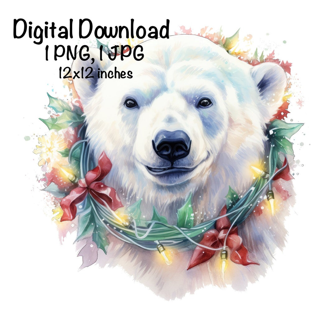 Christmas Lights A& Polar Bear Watercolor Clipart Cute Xmas PNG ...
