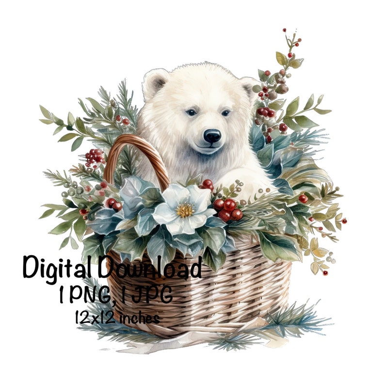Polar Bear Watercolor Clipart North Pole Bear Christmas - Etsy