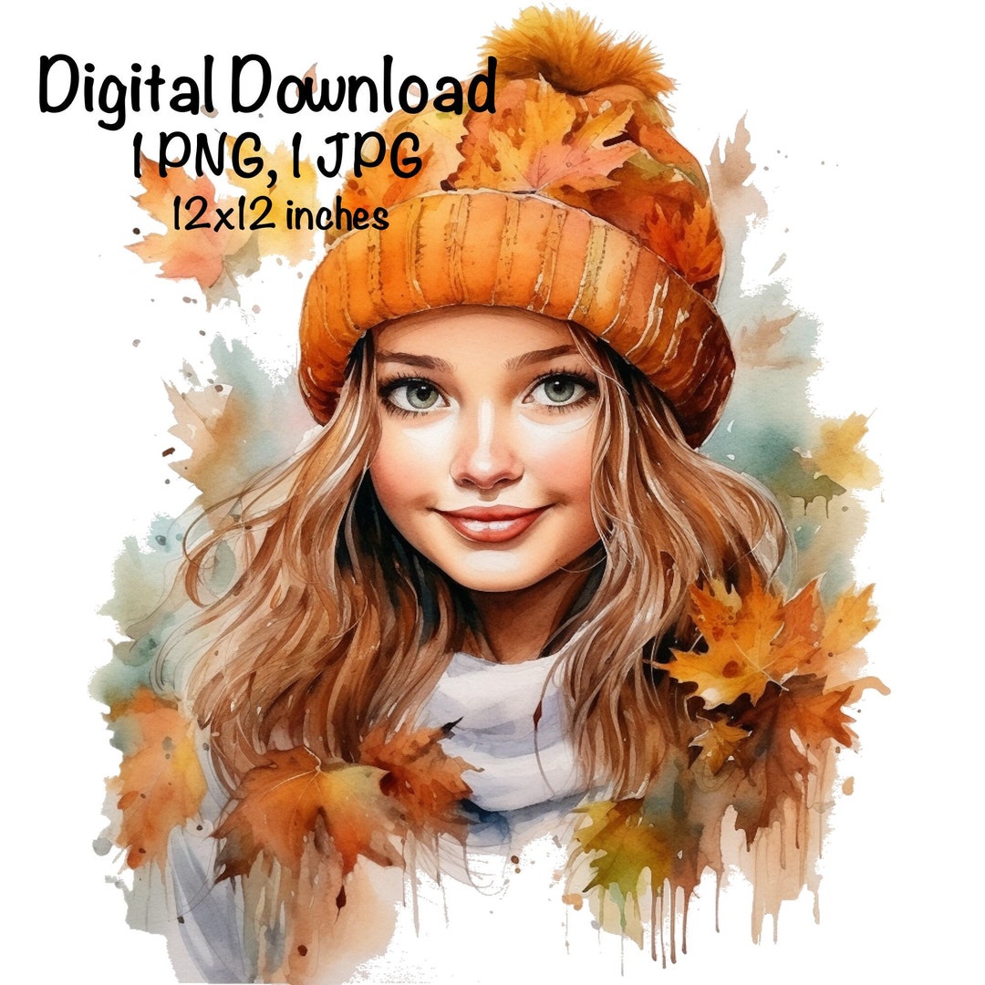 Fall Autumn Girl PNG Sublimation Fall Cute Girl PNG Fall Flowers Leaves ...