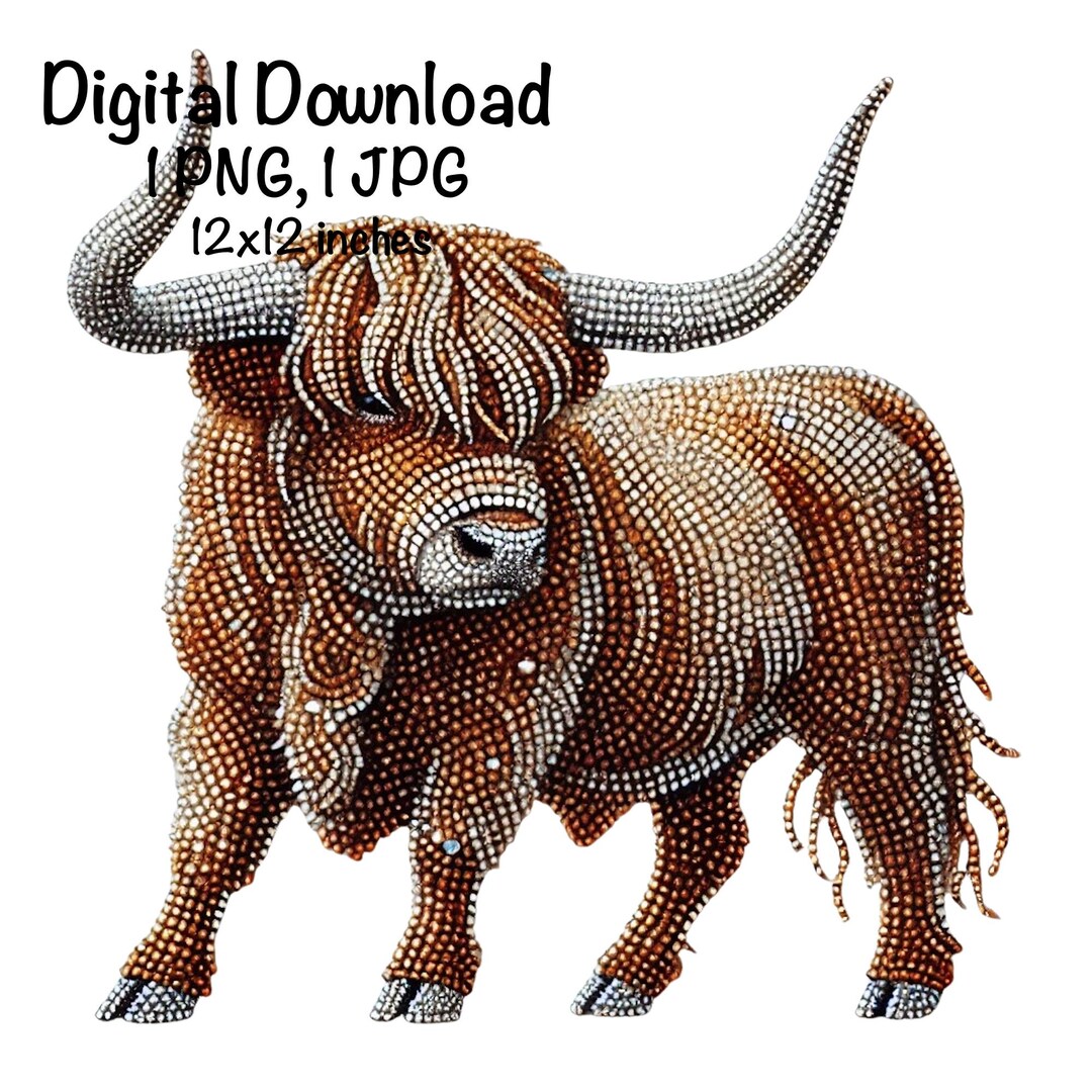 Highland Bull PNG | Rhinestone Farm Animal Sublimation PNG | Cow Bling ...