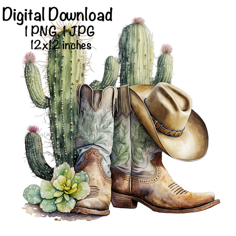 Cowboy Boots & Hat Watercolor Country Cowboy Clipart PNG - Etsy