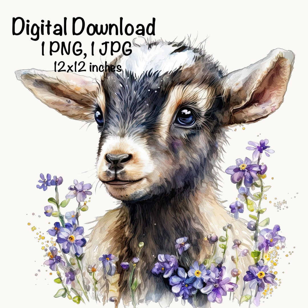 Farm Baby Goat Watercolor Clipart Goat Portrait Farmer Farm PNG ...