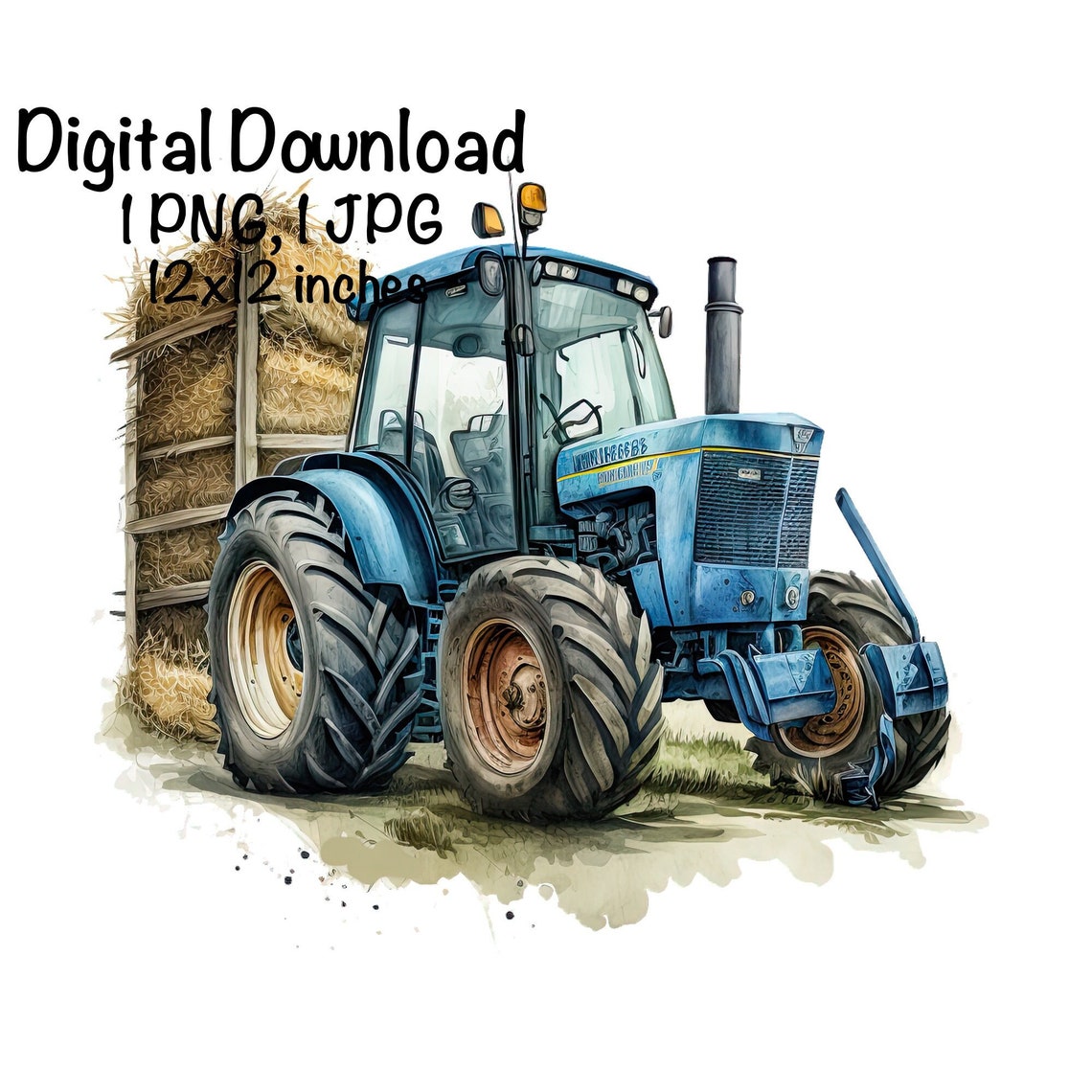 Farm Tractor Watercolor, Blue Tractor Boys Clipart Wall Décor Farm ...