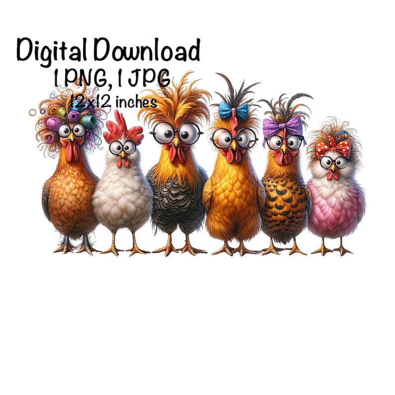 Funny Chicken PNG, Cute Chicken PNG Sublimation, Six Crazy Chickens Png ...