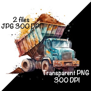 Dump Truck Watercolor Dump Truck Dumping Dirt Boys Clipart Wall Décor ...