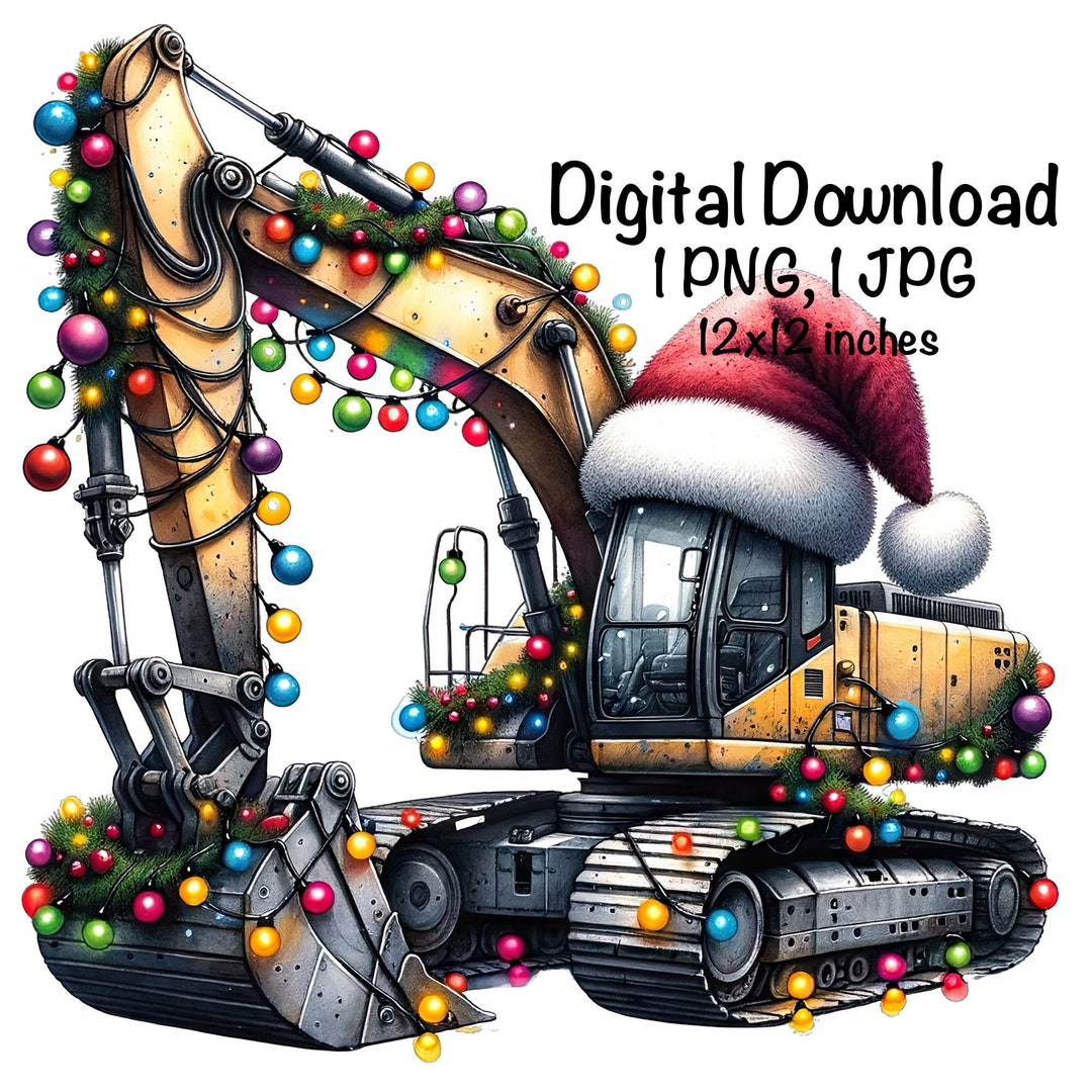 Merry Christmas Excavator PNG Watercolor Construction Truck Boys ...