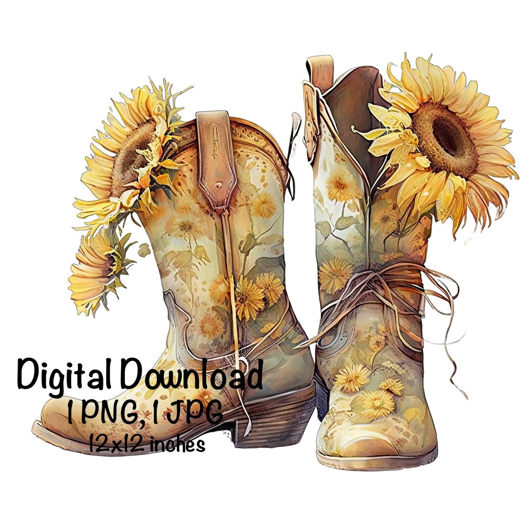 Cowgirl Boots & Sunflowers Watercolor Country Cowboy Clipart PNG ...
