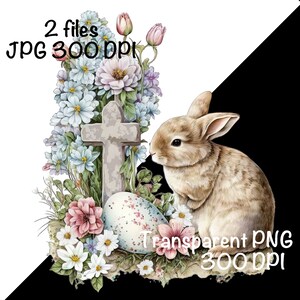 Easter Bunny Cross Watercolor Floral Clipart Easter Sublimation Design ...