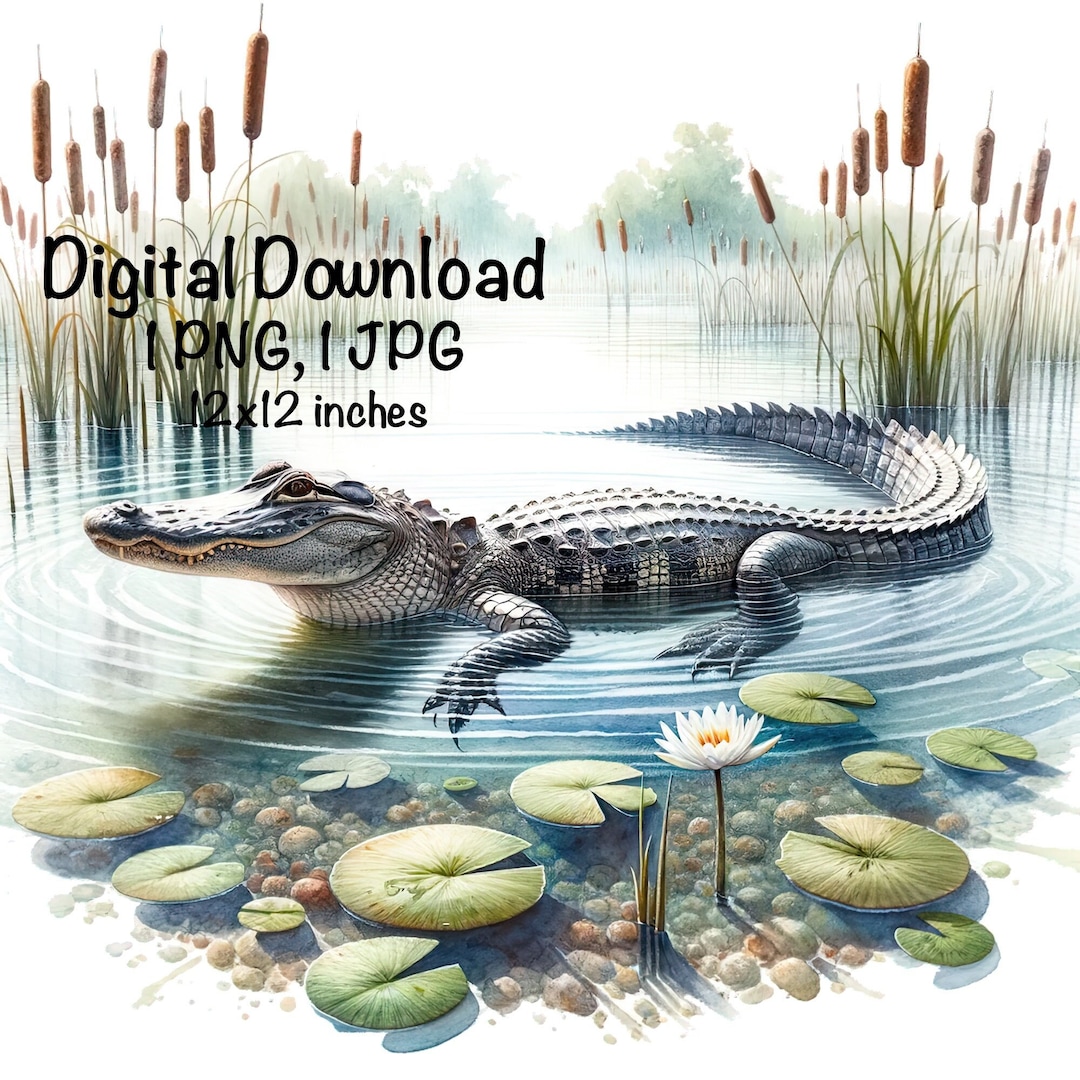 Alligator on the Bayou Watercolor Swamp Boys Girls Clipart Wall Art ...